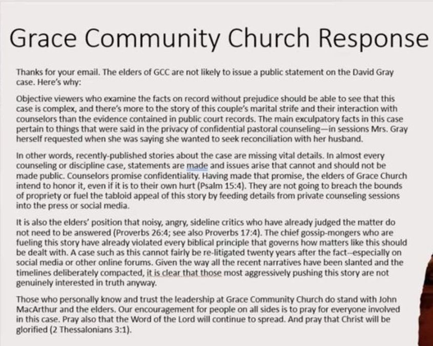 Grace Community Church response to recent journalism muckraking